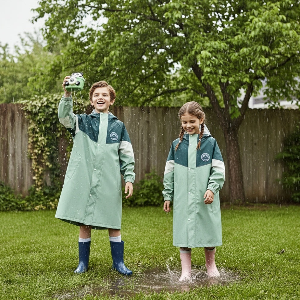 Kids Raincoat | Colorblock Raincoat with Hood & Snap Closures | Sizes ...